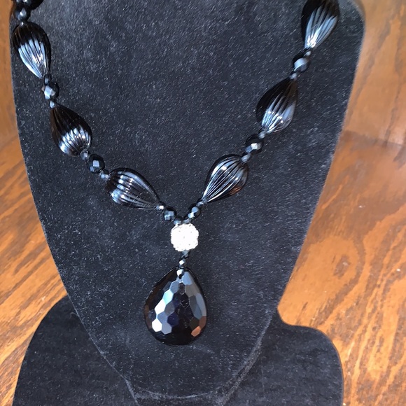 Jewelry | Vintage Black Jet Bead Rhinestone Bead Multifaceted Pendant ...